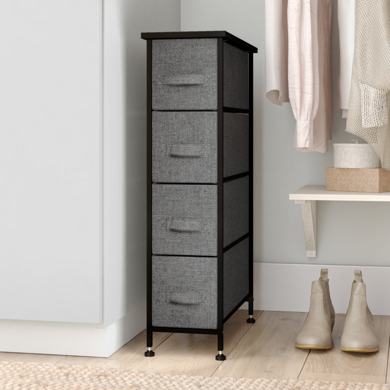 Sorbus 4 Drawers Narrow Dresser with Steel Frame Wood Top Fabric Bins Black Charcoal